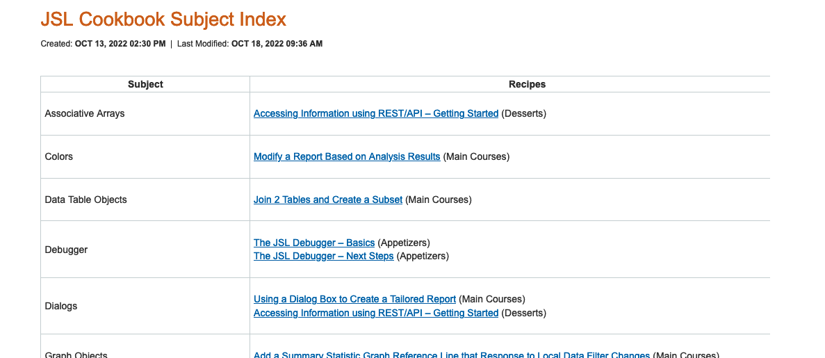 JSL Cookbook Updates – October 2022 - JMP User Community