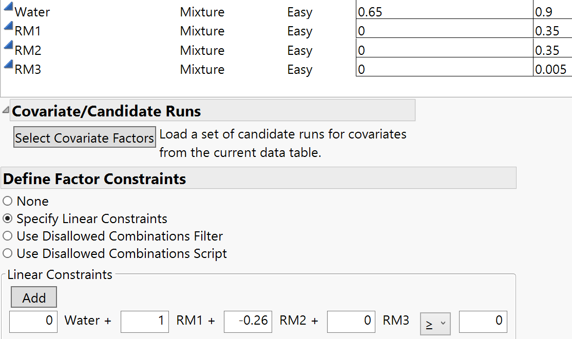 Solved: DoE Continuous Mixture Factors with Continuous and categorical response - JMP User Community
