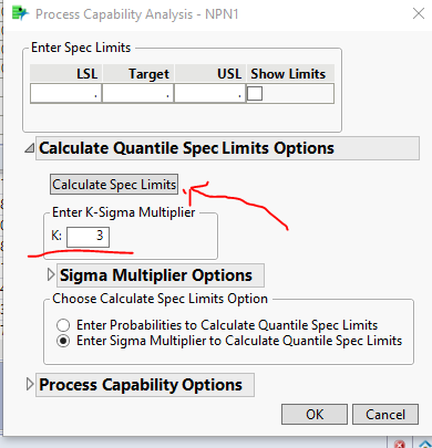 Find new spec limits by adjusting the CpK value - JMP User Community