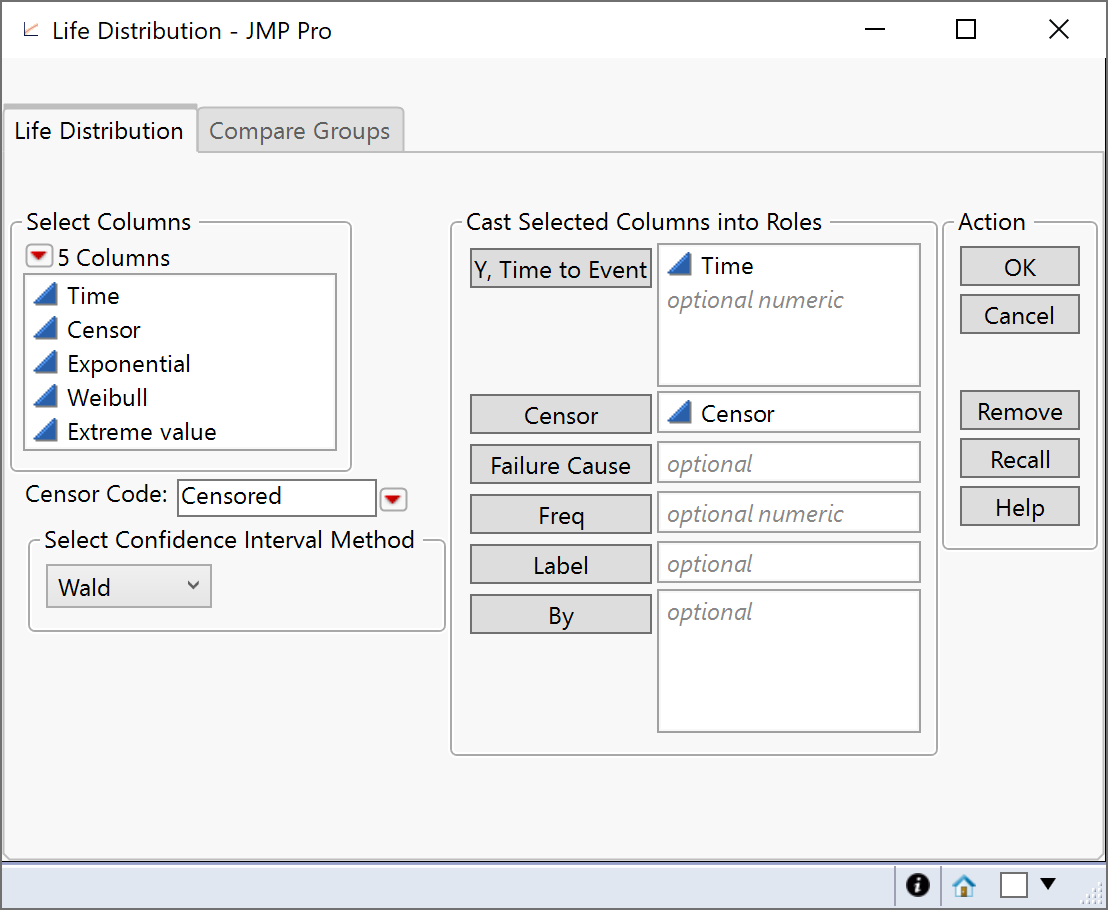 Solved: Q: Life distribution for (real) life and interval censored data ; but mixed - JMP User ...