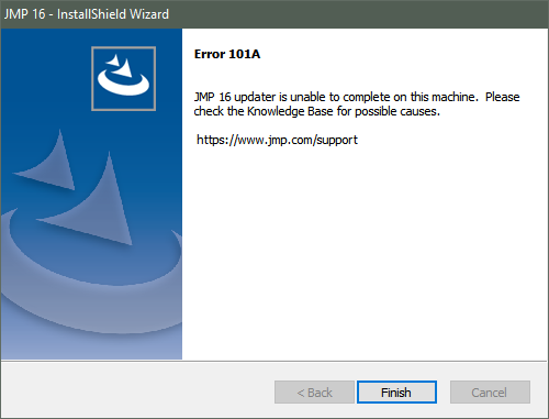 An "Error 101A" message appears when you are running the JMP® Annual License upd... - JMP User ...
