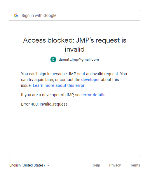 Error When Connecting to Google Sheets: "Access blocked: JMP's request is invali... - JMP User ...