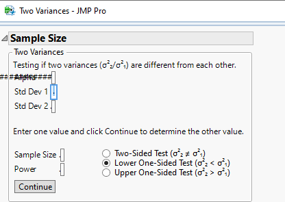 Sample Size and Power for Testing Two Variances - JMP User Community