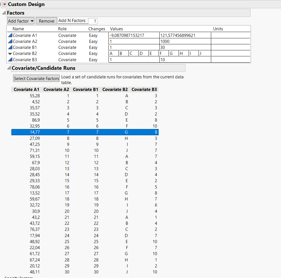 Custom design based on covariates from two tables - JMP User Community