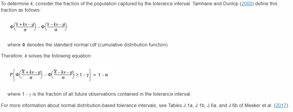 Solved: k-factors for tolerance intervals - JMP User Community