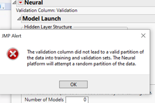 Error message for Neural Net With Missing Validation Rows - Suggest Workaround? - JMP User Community