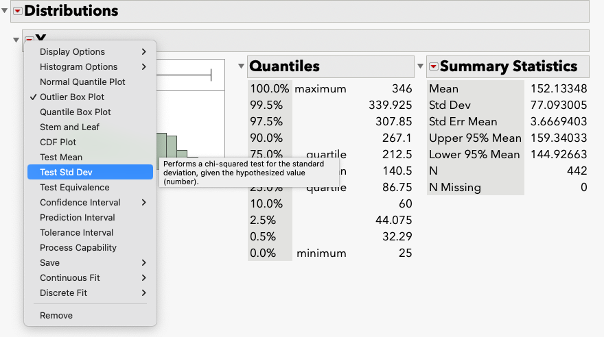 Calculator For Hypothesis Test For 1 Variance Std Dev Jmp User Community