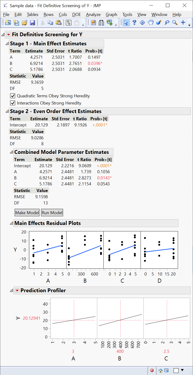 Fit Definitive Screening vs. Stepwise (min. AICC) for model selection - JMP User Community