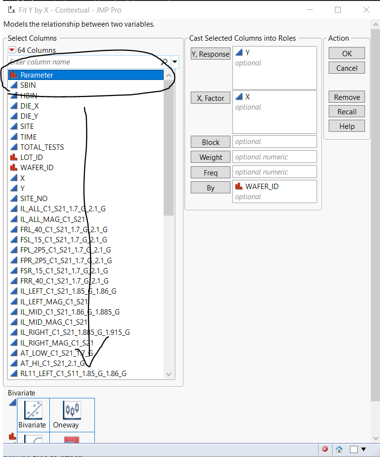 How to create all column option in fit y by x? - JMP User Community