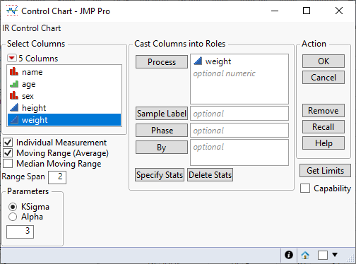 Set K sigma for the control limits in the control charts - JMP User ...