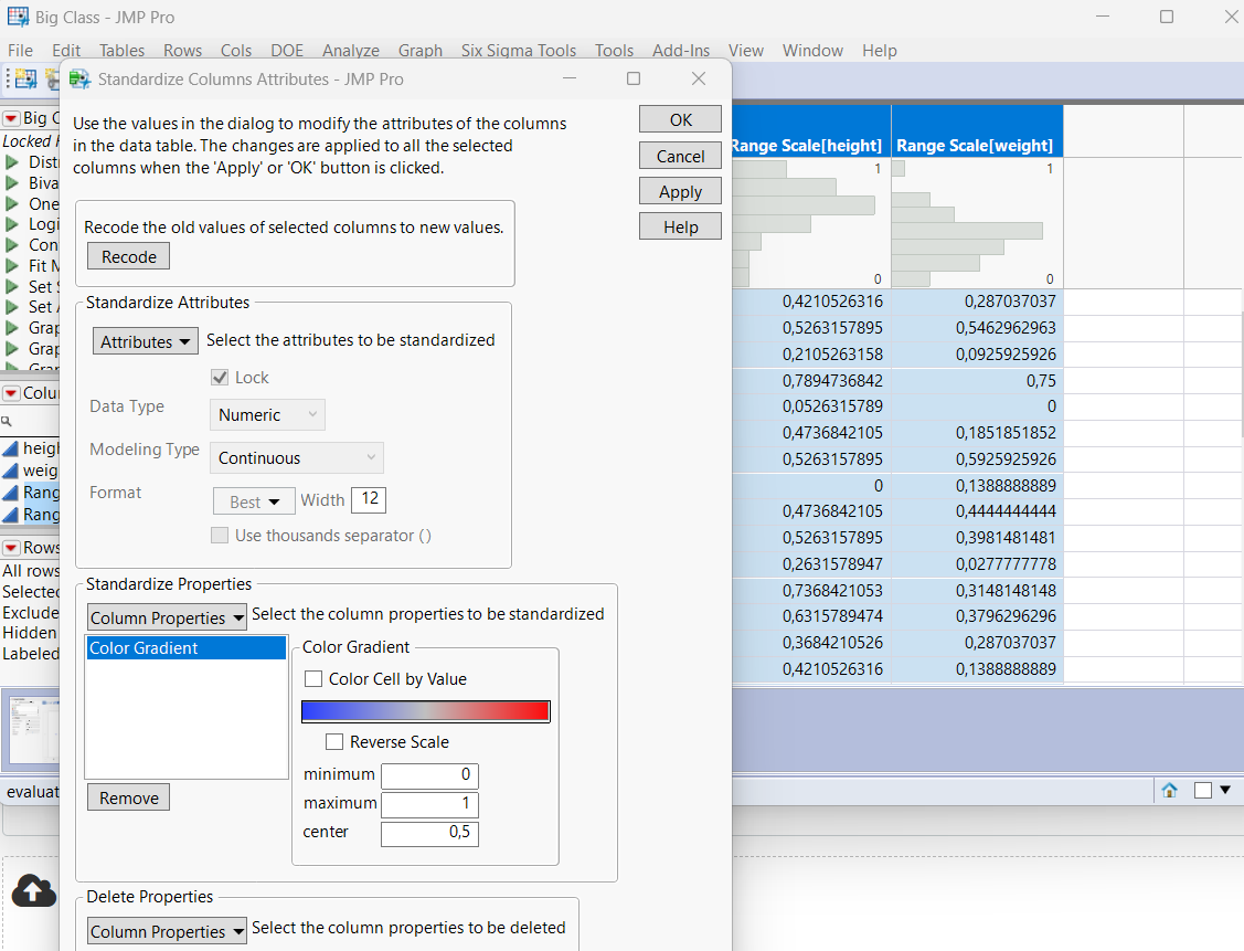 How To Set The Color Gradient For Data In Multiple Columns Jmp User