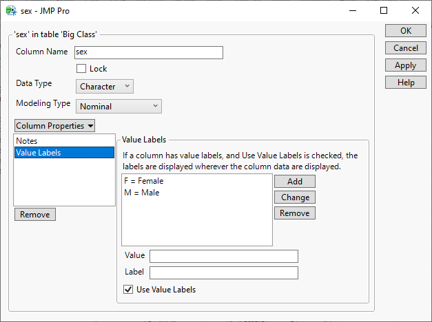 Solved: "apply" value labels - JMP User Community