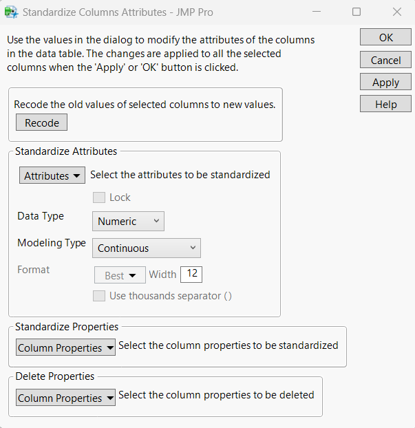 Solved: How to set format for a column group (i.e. not individually)? - JMP User Community