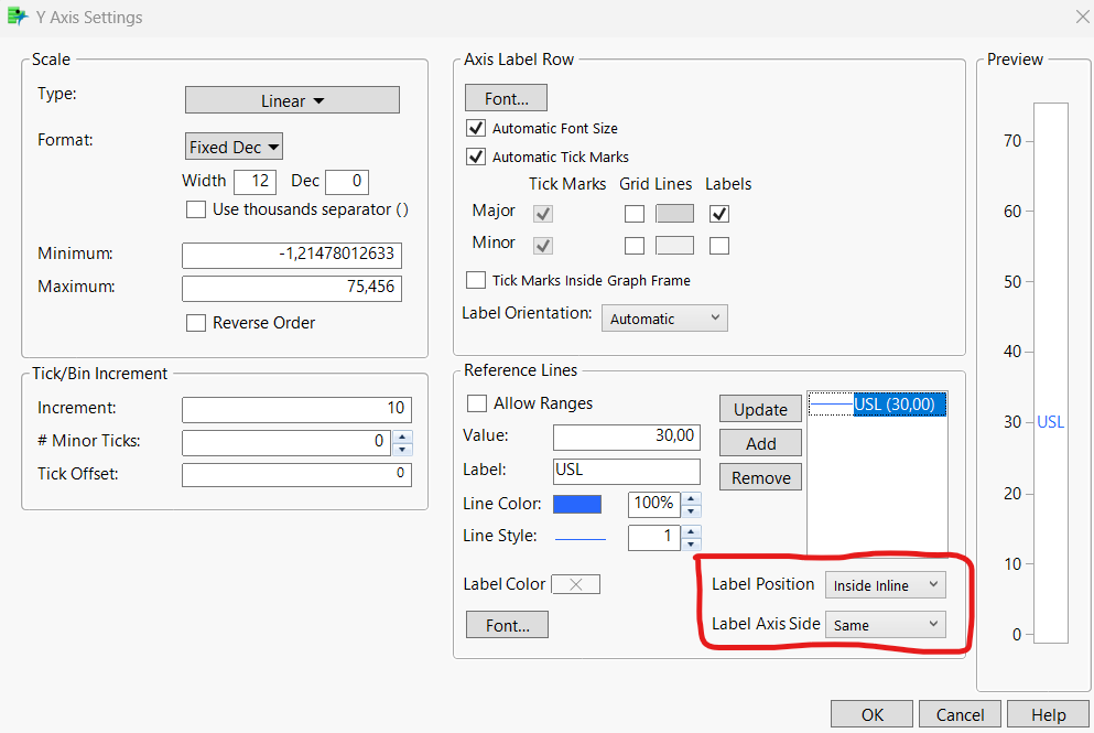 Show value of LSL and USL in the Graph - JMP User Community
