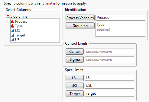 Process specification limits that differ based on a grouping column - JMP User Community