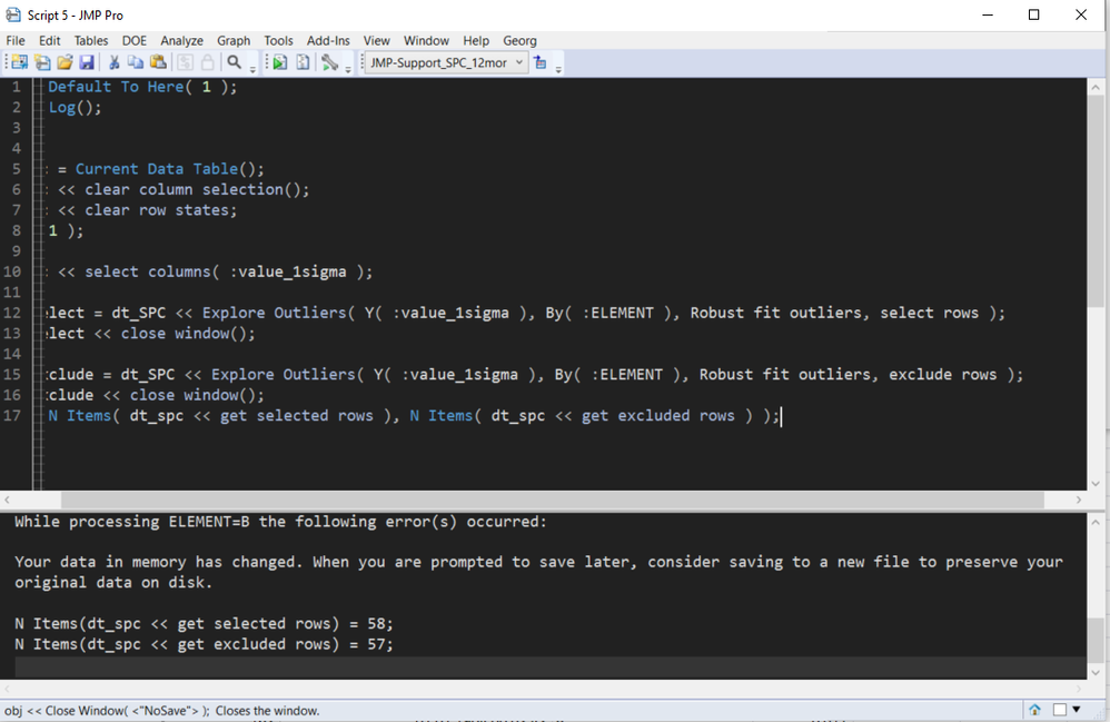 Robust Fit Outliers - different row set selected and excluded as ...