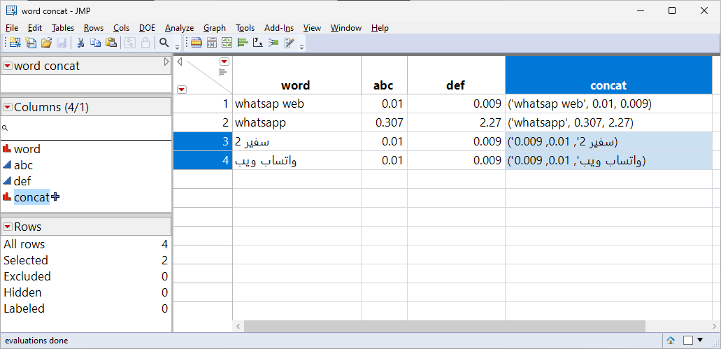 Solved: concatenate direction changes direction when using arabic text - JMP User Community