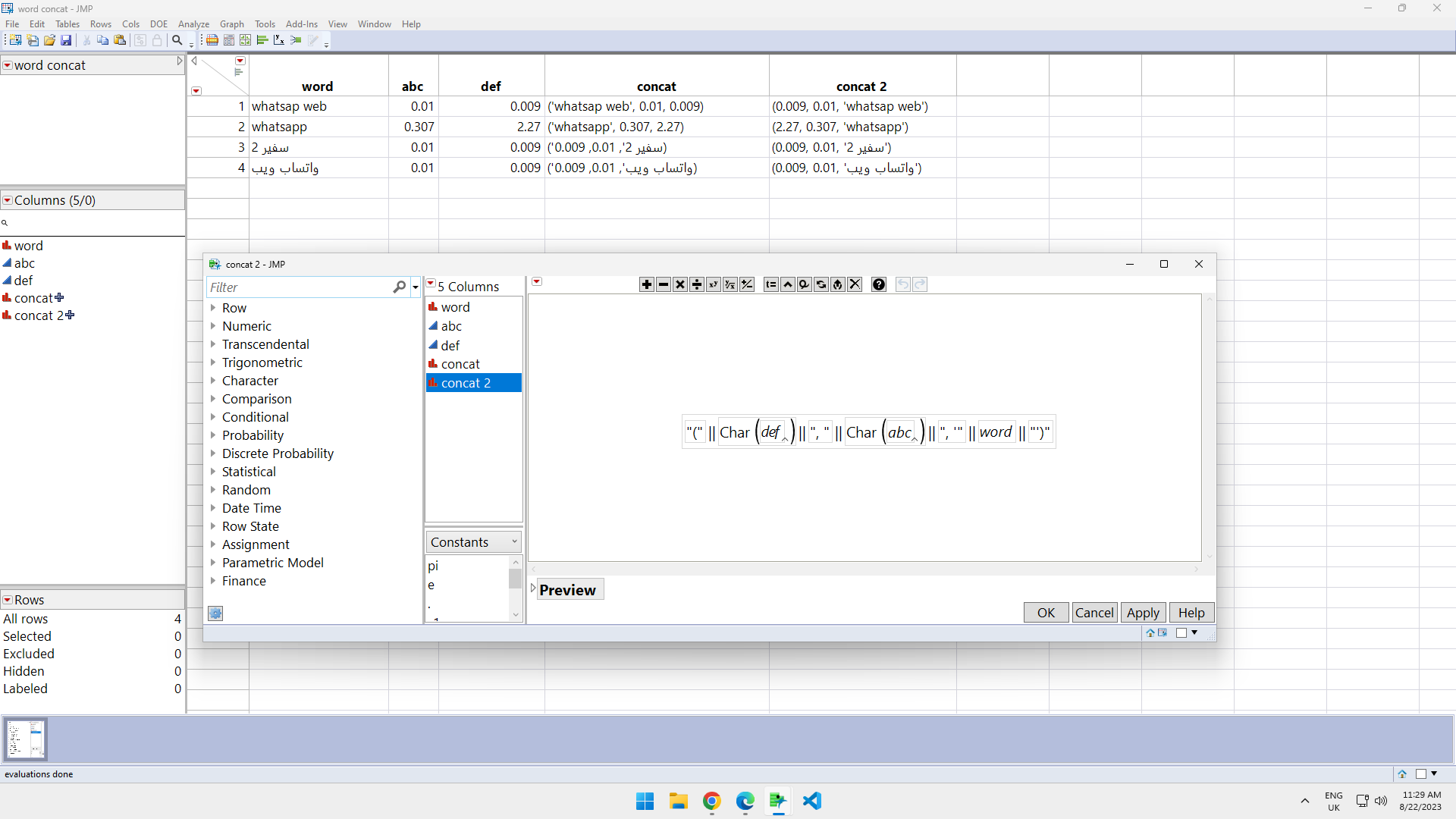 Solved: concatenate direction changes direction when using arabic text - JMP User Community