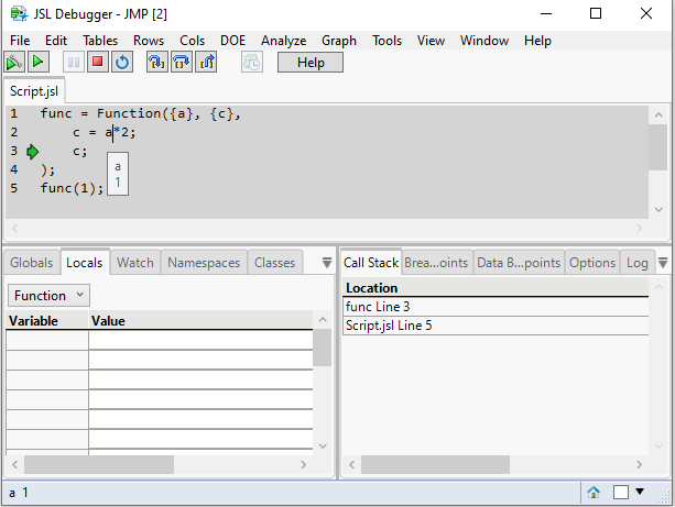Solved Function Locals In Jsl Debugger Jmp User Community