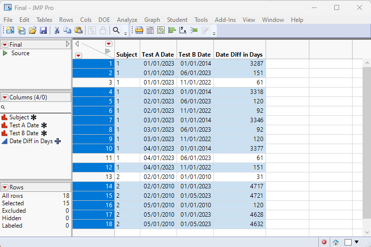 date differences in two datasets - JMP User Community