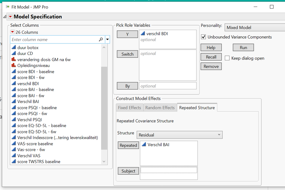 How to enter multiple repeating measurements in mixed model - JMP User ...