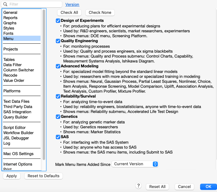 Hide Unused Menus (macOS) - JMP User Community