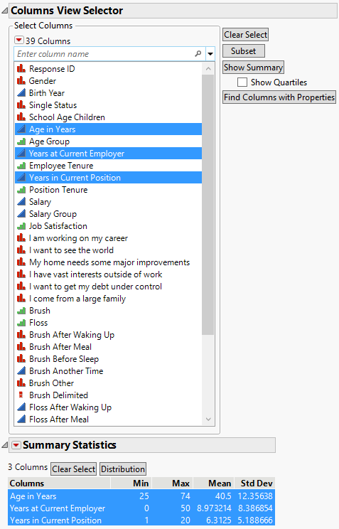 Find And Select Columns By Property Or Statistic Jmp User Community