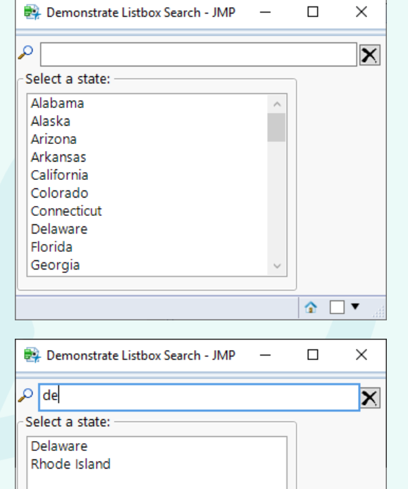 Searching elements in a listbox (JSL) - JMP User Community