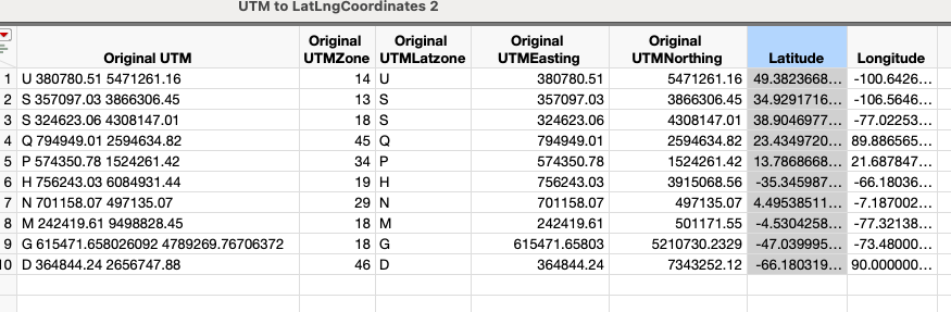 Utm To Decimal Degree Conversion Of Coordinates Jmp User Community