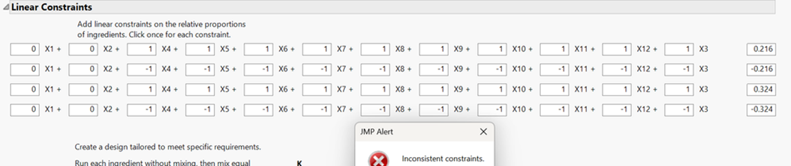 Solved: How to set the range for mixture components and linear constraint in Extreme Ver ...