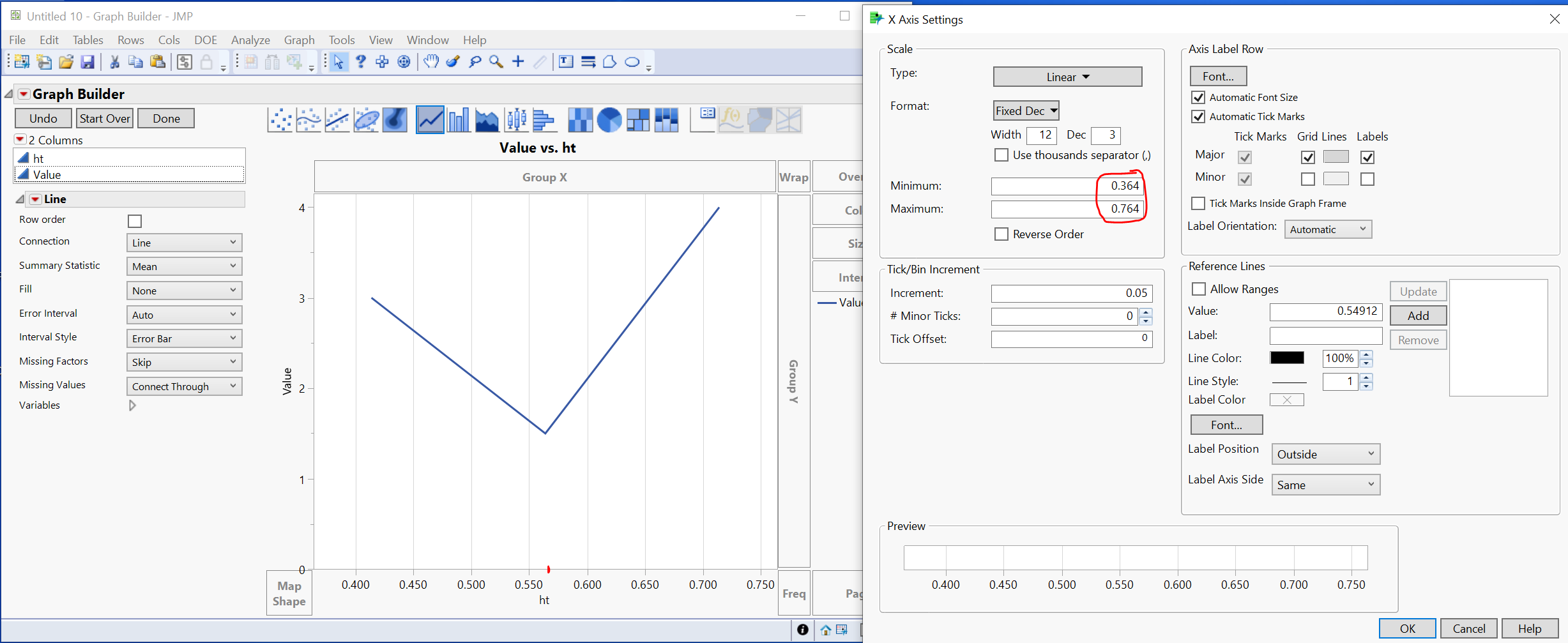 How to configure the axis to make the grid line right on my numbers? - JMP User Community