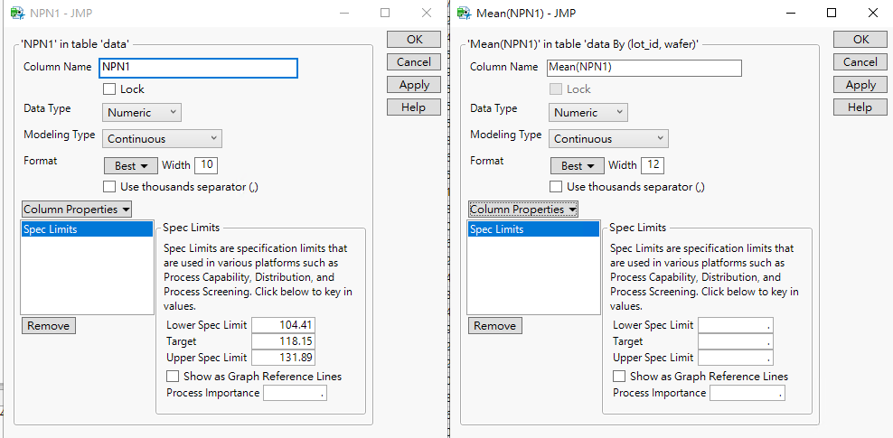 Question Table Summary But Lost Column Property Of Spec Limits Jmp User Community