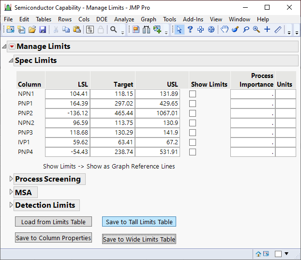 Question Table Summary But Lost Column Property Of Spec Limits Jmp User Community