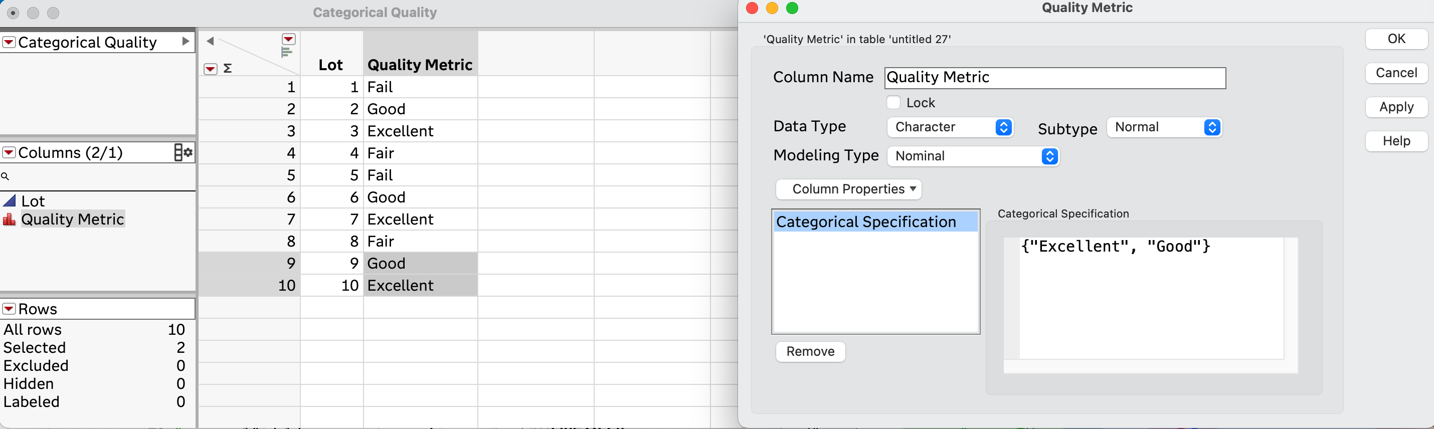 Allow spec limit settings to be equal (USL = LSL) - JMP User Community