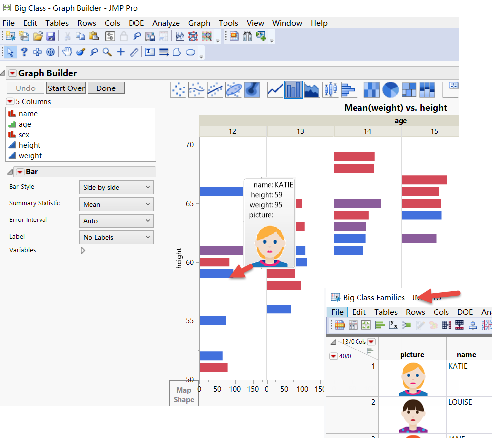 How to add JSL to "Big Class.jmp" graphics using Hover Labels? - JMP User Community