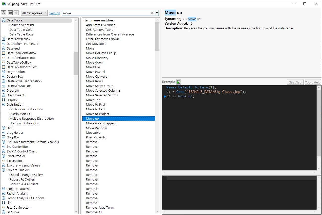 Solved: How can Move up column with script? - JMP User Community
