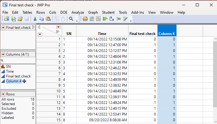 Solved: How to add final test check column. - JMP User Community