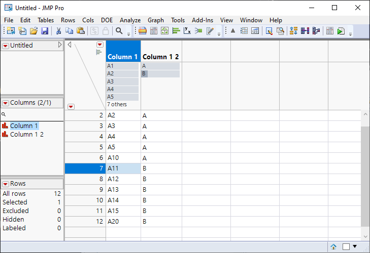 How to Code a new column by referencing text in second column? - JMP User Community