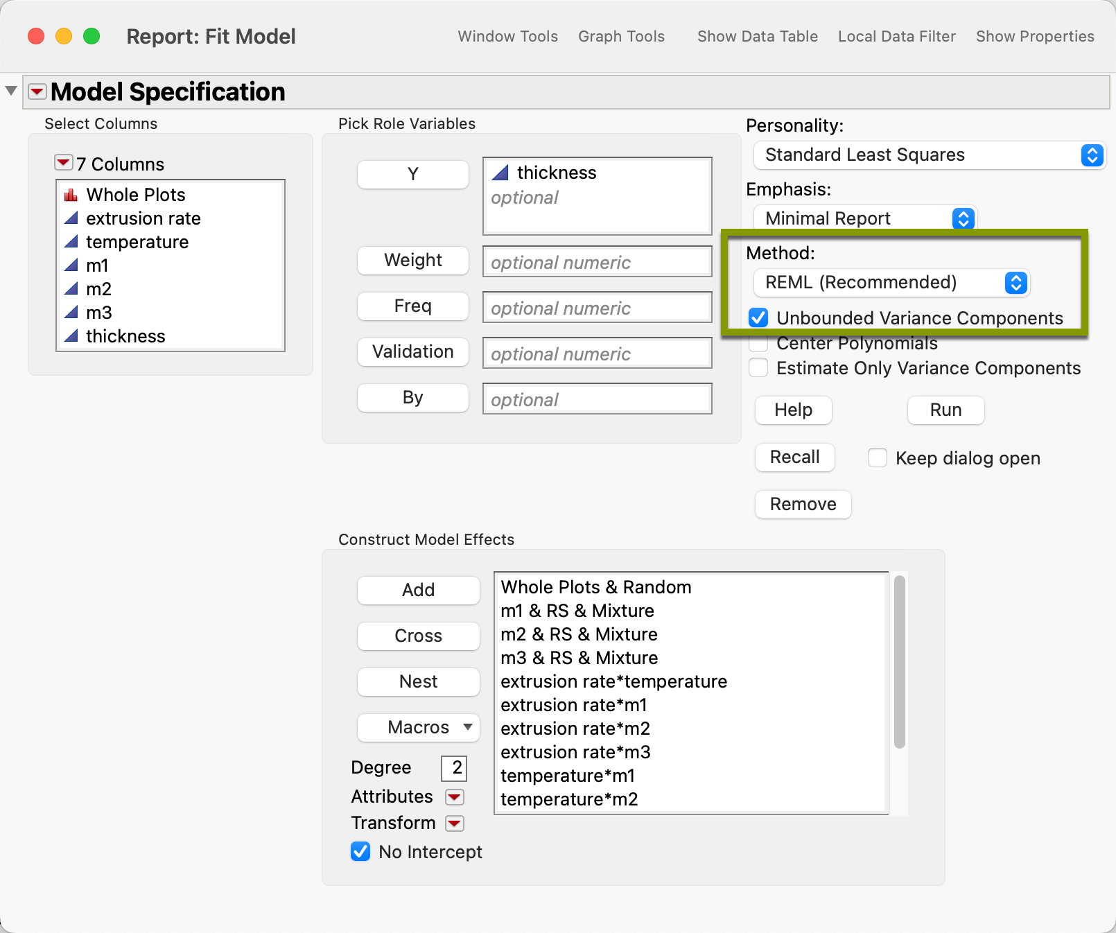 Mixed model stability analysis in JMP