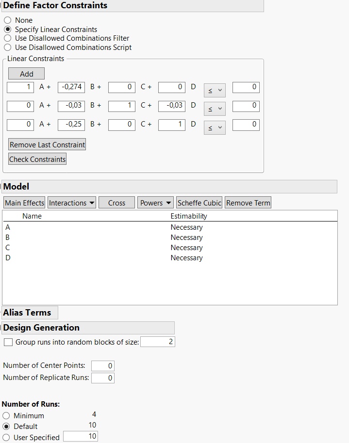 Solved: Complex DOE Constraints - JMP User Community