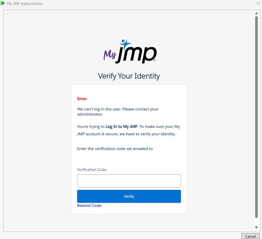 We can't log in the user. Please contact your administrator. - JMP User ...