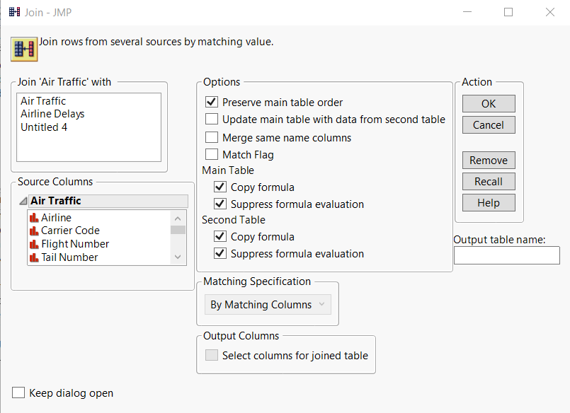 Solved: join data table output culumns - JMP User Community