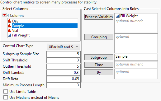 Process Screening and Process Capability for three-way charts in JMP 14