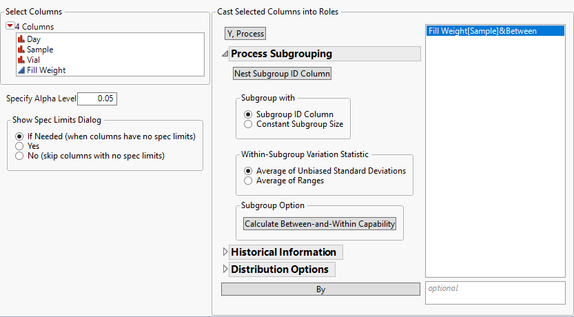 Process Screening and Process Capability for three-way charts in JMP 14